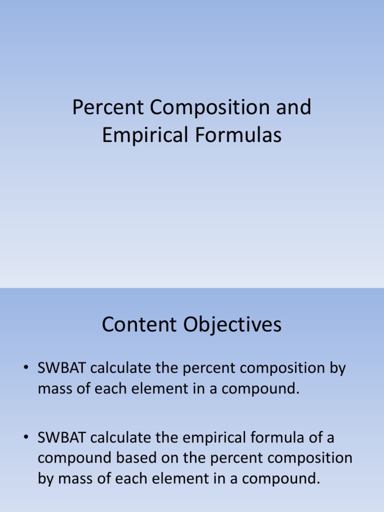 Percent Composition and Empirical Formulas | PDF | Mole (Unit) | Ionic ...