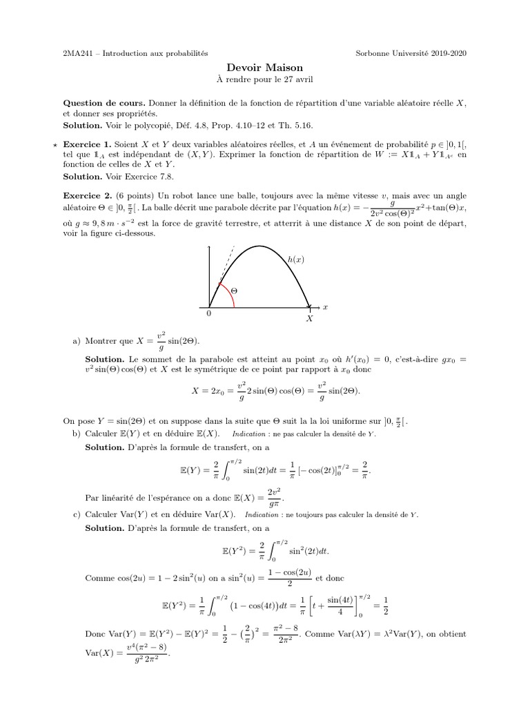 2MA241 DM2 Corrige | PDF | Variable aléatoire à densité | Limite (mathématiques)