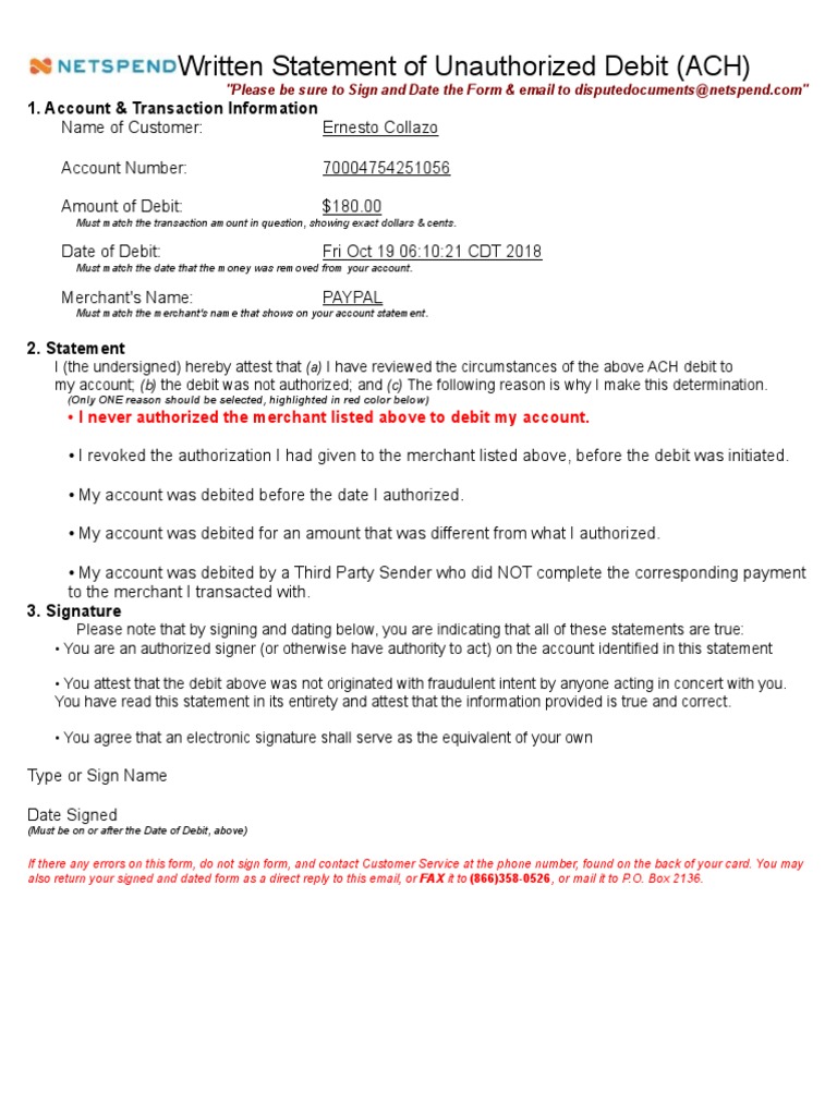 WSUD-ACH Dispute Form | PDF | Debit Card | Services (Economics)