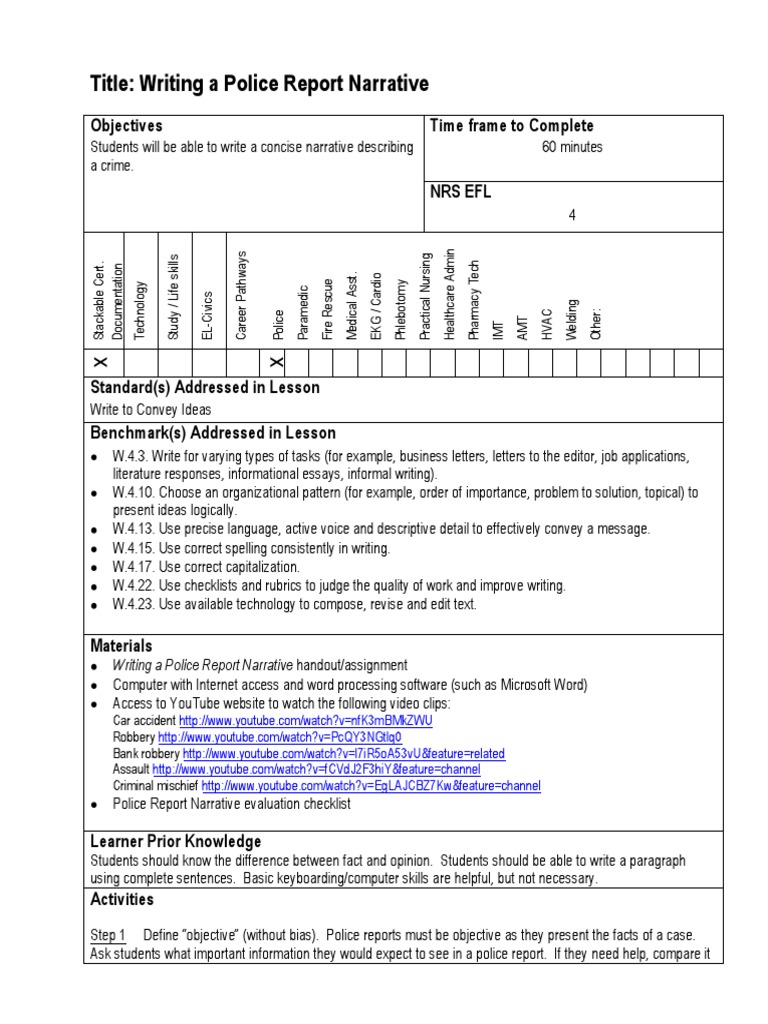 Writing A Police Report Narrative | PDF | Witness | Police