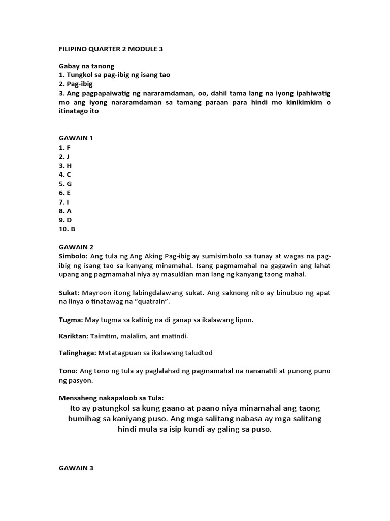Filipino Quarter 2 Module 3 Answers | PDF