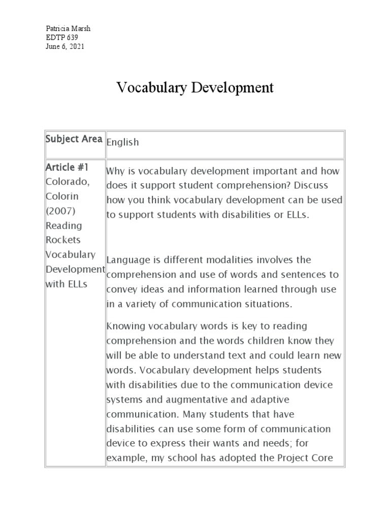 Vocabulary Development | PDF | Vocabulary | Reading Comprehension