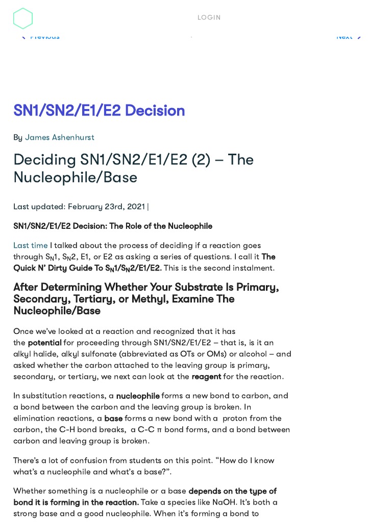 Deciding SN1 - SN2 - E1 - E2 (2) - The Nucleophile - Base - Master Organic Chemistry | PDF ...