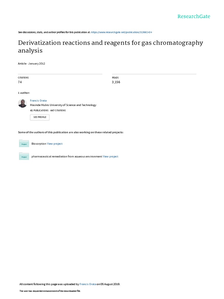 Derivatization Reactions and Reagents For GC Analysis | PDF | Gas ...