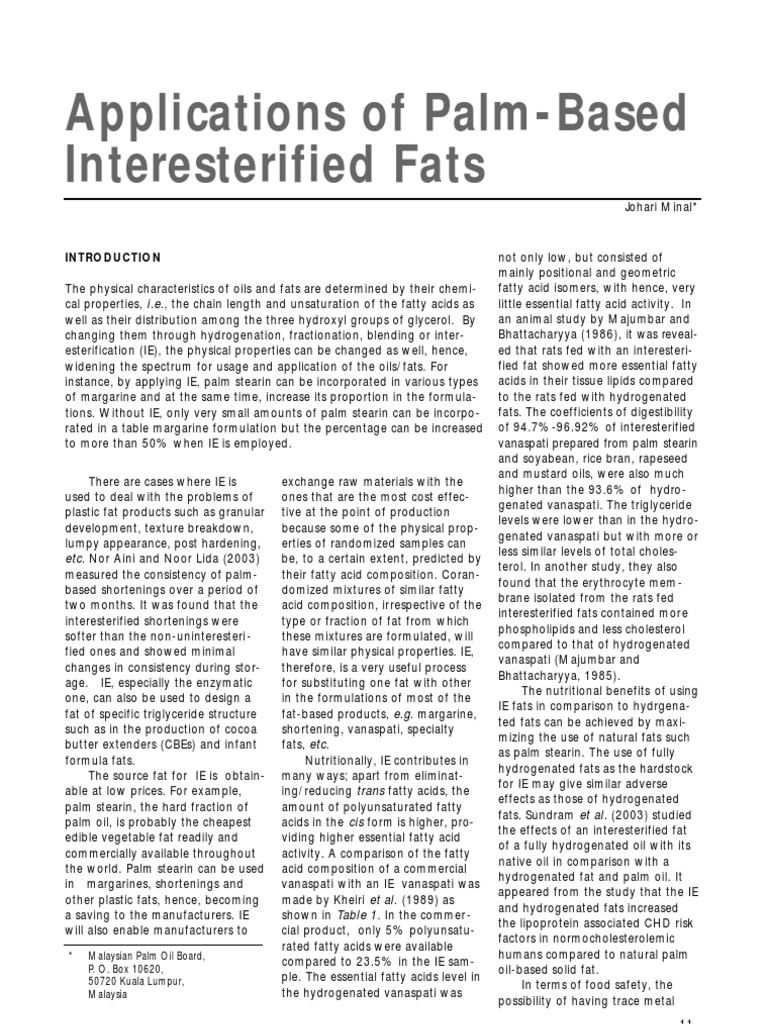 Application of Palm-Based Interesterified Fats | PDF | Palm Oil ...