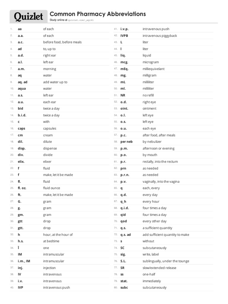 Common Pharmacy Abbreviations: Study Online at | PDF | Pharmacy ...