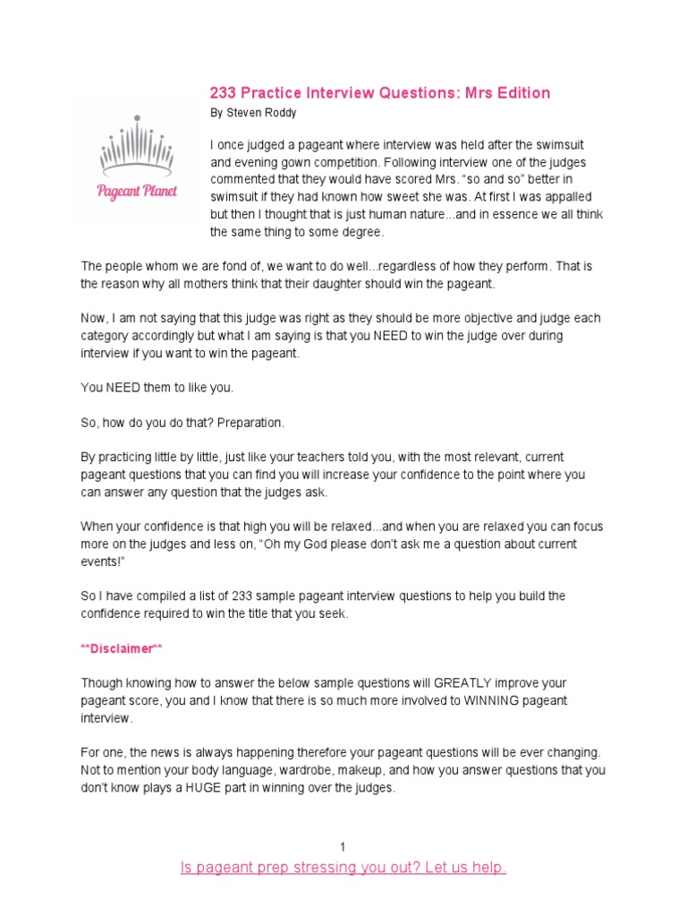 Mrs Pageant Planet Questions | PDF