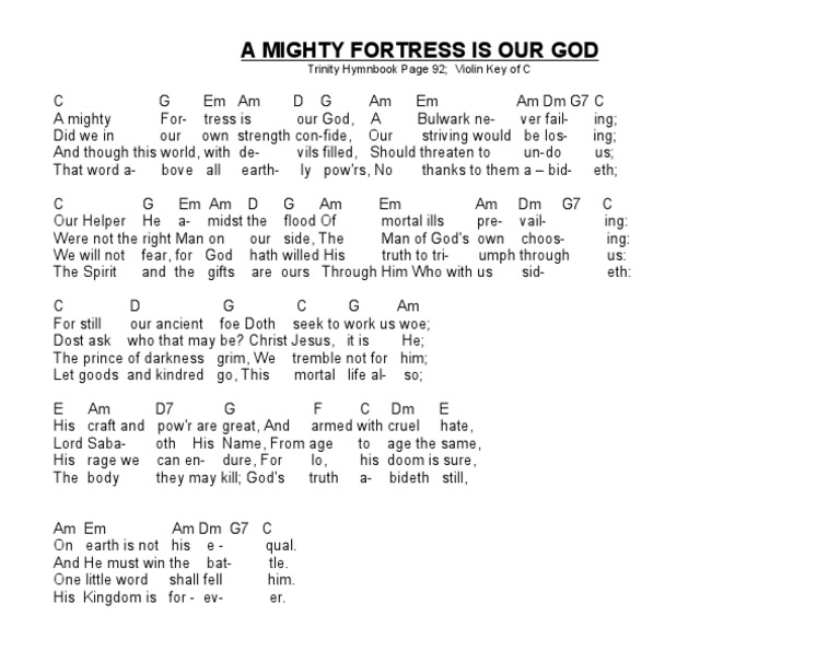 A Mighty Fortress Hymn Lyrics | PDF
