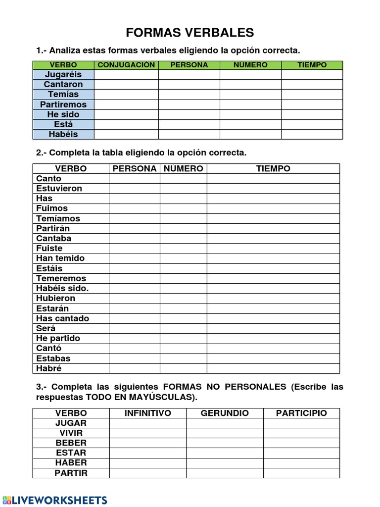 Análisis de Formas Verbales en Español | PDF