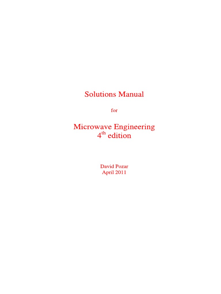 Microwave Engineering - Solutions Manual by David Pozar | PDF