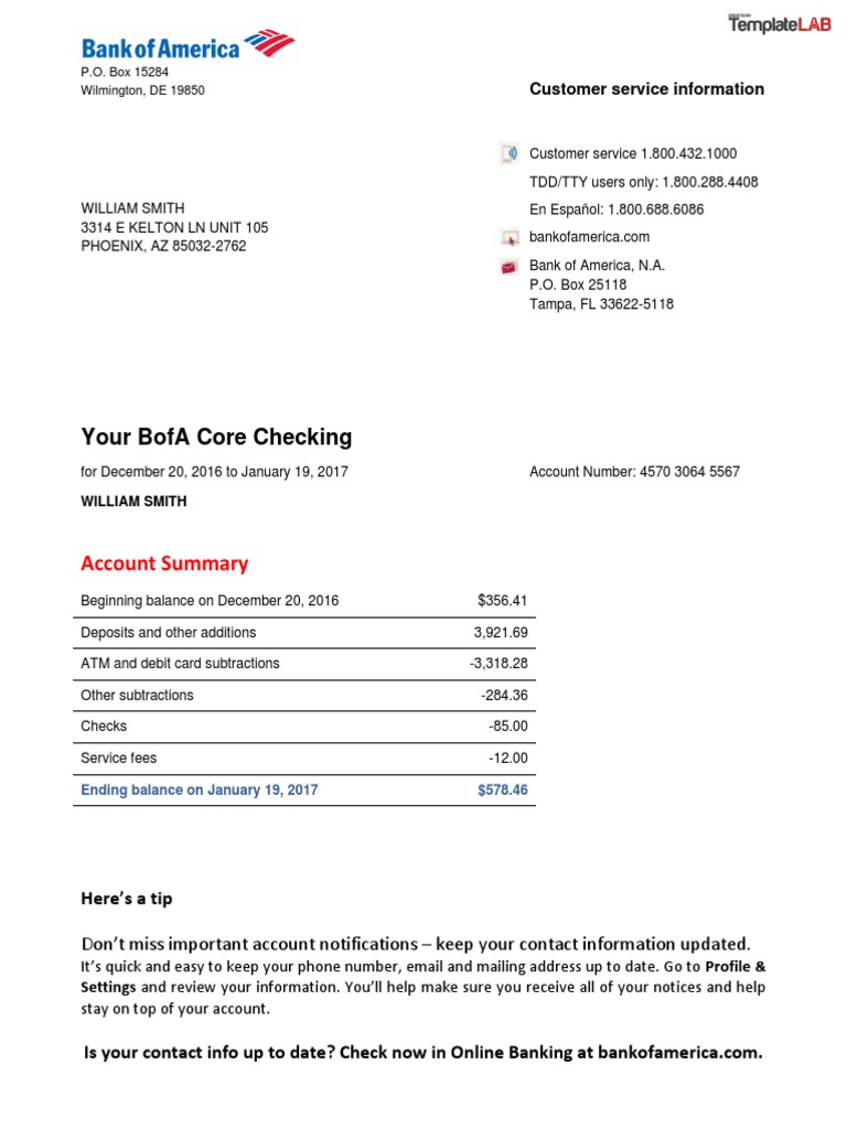 Bank of America Account Summary 2016 | PDF