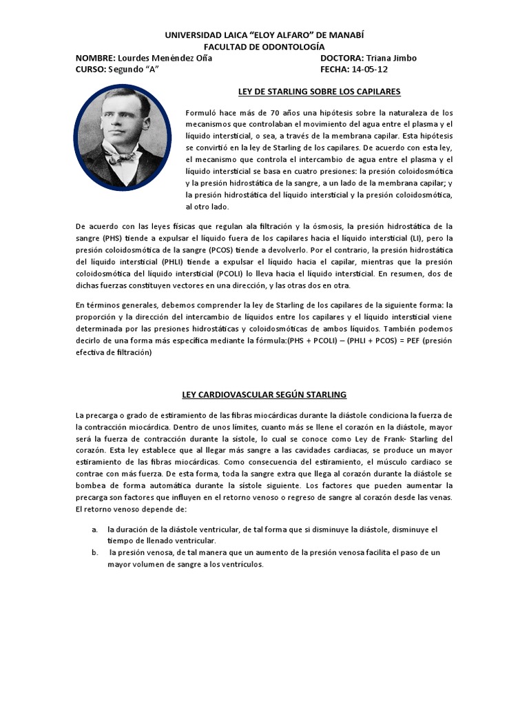 LEY DE STARLING SOBRE LOS CAPILARES y CARDIOVASCULAR | PDF | Corazón ...