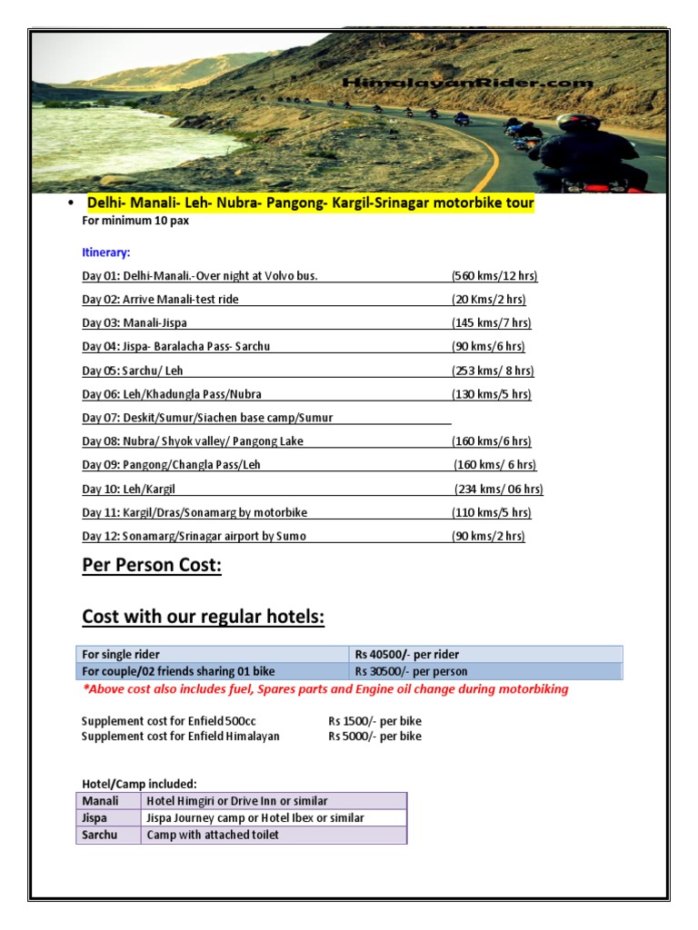 Delhi Manali Ladakh Nubra Kargil Srinagar 10 Pax | PDF | Hotel And Accommodation | Science