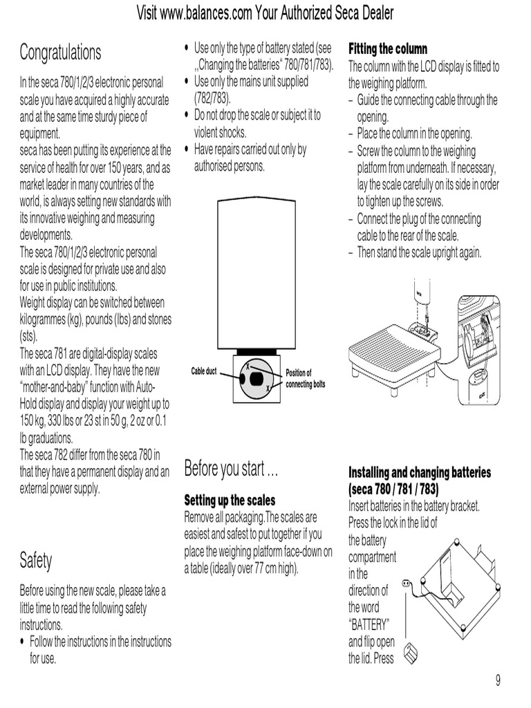 Seca 780 Scale User Manual | PDF | Mains Electricity | Weight