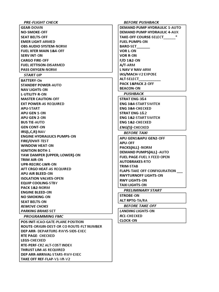 PRE-FLIGHT AND FLIGHT CHECKLIST | PDF | Flap (Aeronautics) | Aeronautics