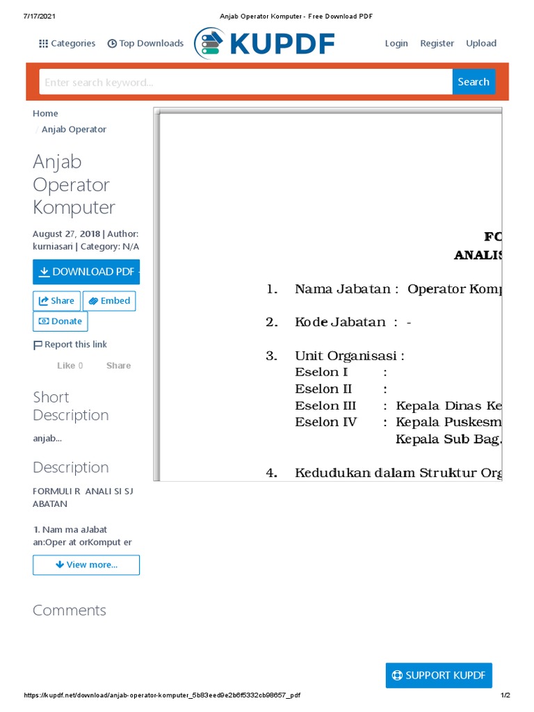 Anjab Operator Komputer - Free Download PDF | PDF