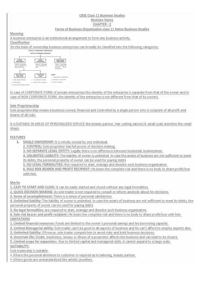 Forms of Business Organisation Part 1 | PDF | Partnership | Sole ...