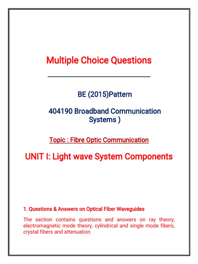 UNIT I Light Wave System Components - MCQ | PDF | Nature