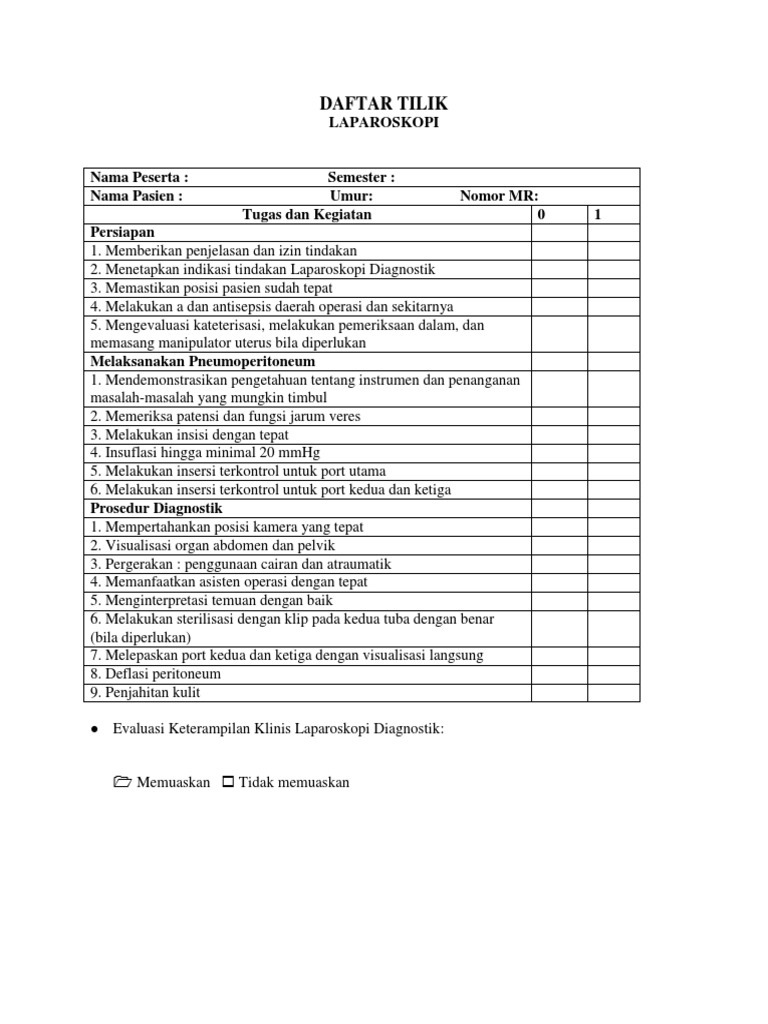 Daftar Tilik Laparoskopi | PDF