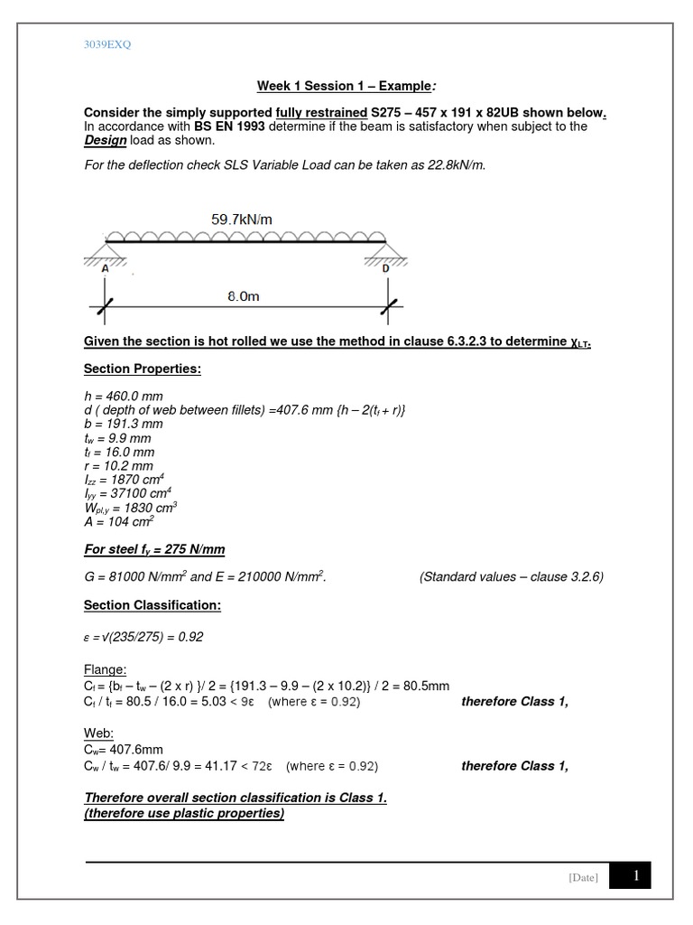 3039exq Week 1 Session 1 Example The Design of A Fully Restrained Steel ...