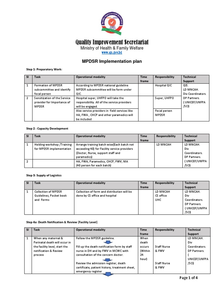Quality Improvement Secretariat: MPDSR Implementation Plan | Download ...