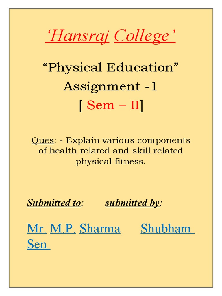 "Physical Education" Assignment - 1 : Hansraj College' | PDF ...