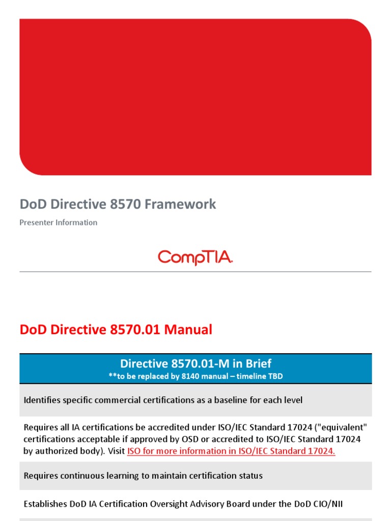 Dod Directive 8570 Framework: Presenter Information | PDF | Comp Tia ...