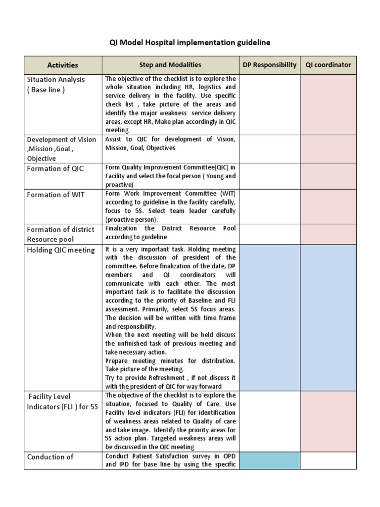 QI Model Hospital Implementation Guideline: Activities | PDF | Health ...