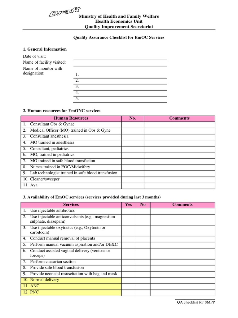 Quality Assurance of Essential Obstetric and Newborn Care Services: A ...