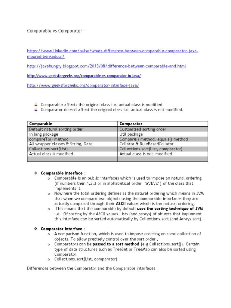 Comparable Vs Comparator Pdf Method Computer Programming Interface Computing