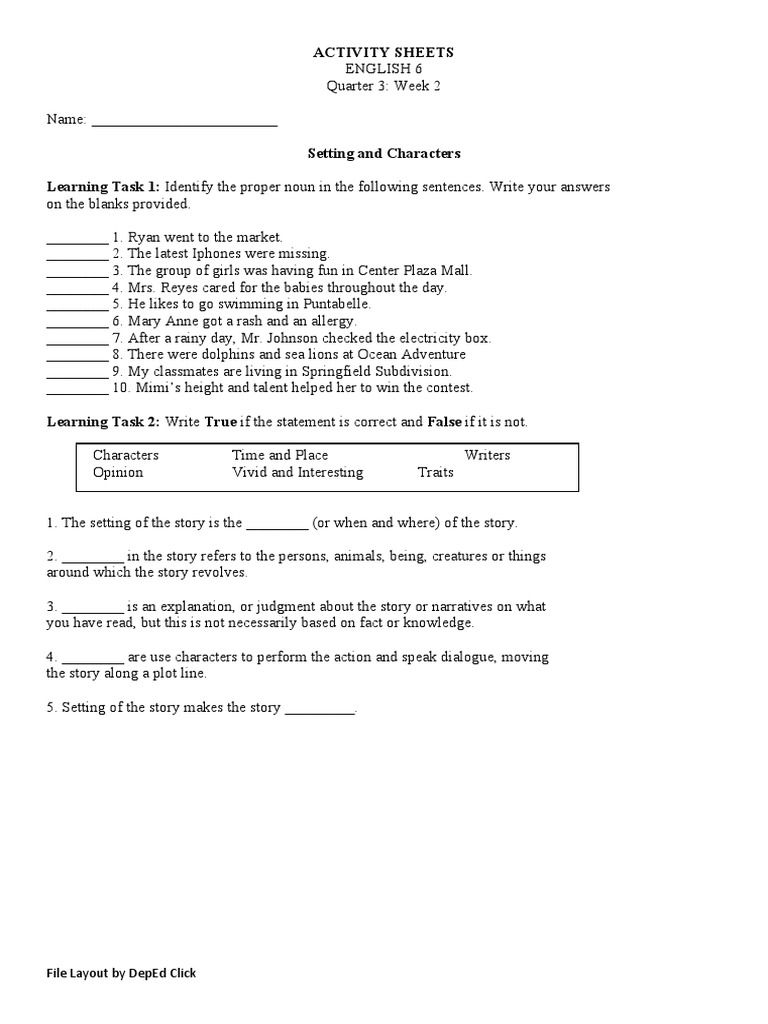 ENGLISH 6 Activity Sheet Q3 W2 | PDF