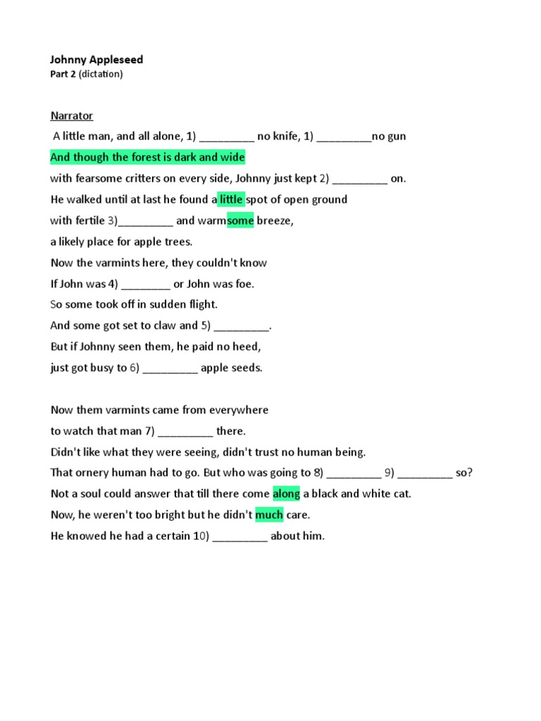 Johnny Appleseed PT 2 (Dictation) | PDF