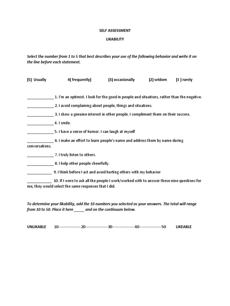 Self Assessment Likability | PDF