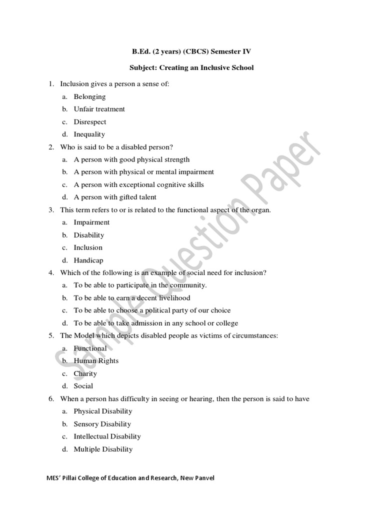 Creating An Inclusive School Sample Papers | PDF | Disability ...