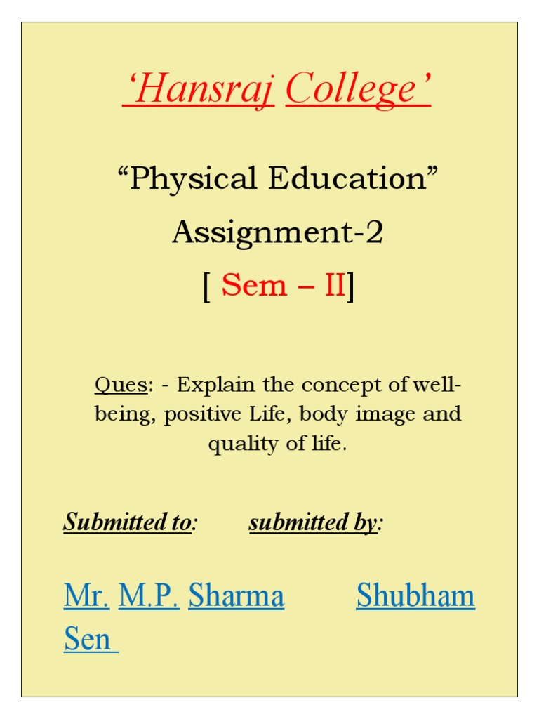 Shubham Physical Assignment Two | PDF | Body Image | Quality Of Life