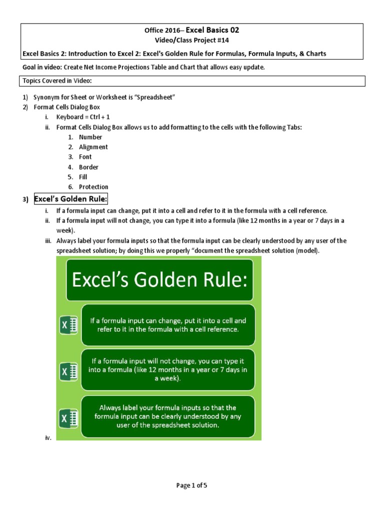Excel Golden Rule for Projections | PDF | Microsoft Excel | Spreadsheet