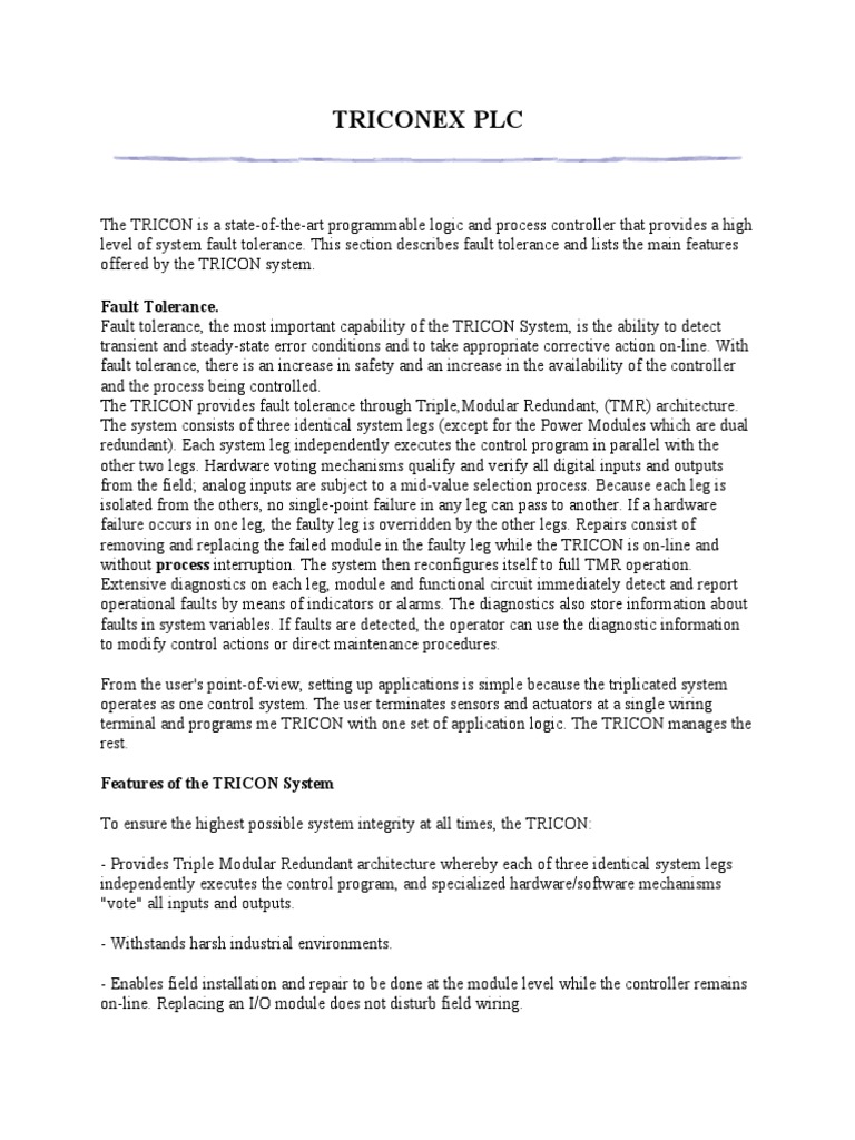 Triconex PLC: Fault Tolerance | PDF | Programmable Logic Controller | Fault Tolerance