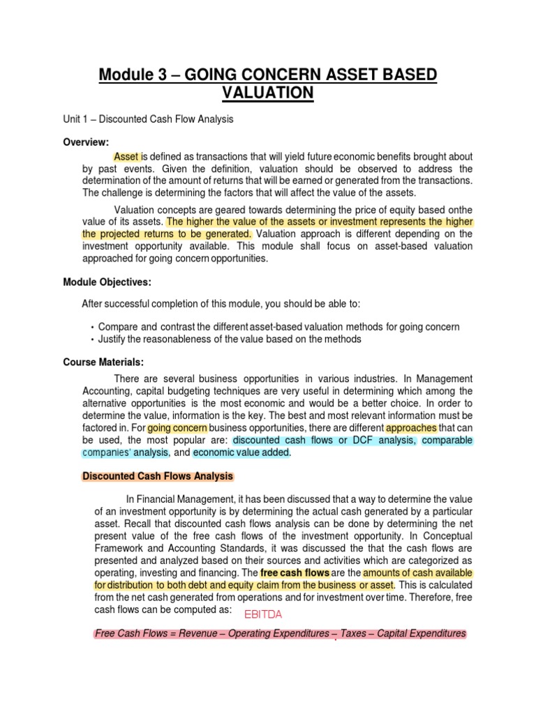 Module 3 - Going Concern Asset Based Valuation - DCF | PDF | Discounted ...