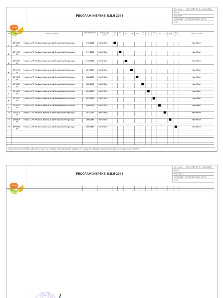Tabel Program Inspeksi | PDF