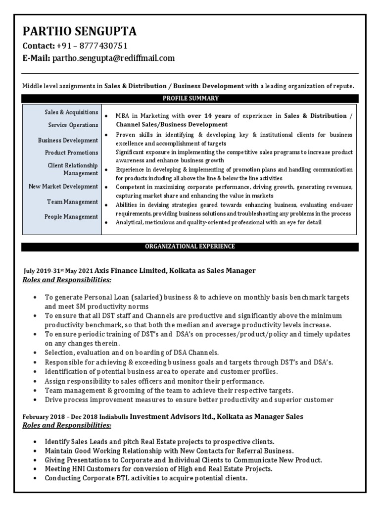 Partho Sengupta: Contact: +91 - 8777430751 | PDF | Sales | Retail