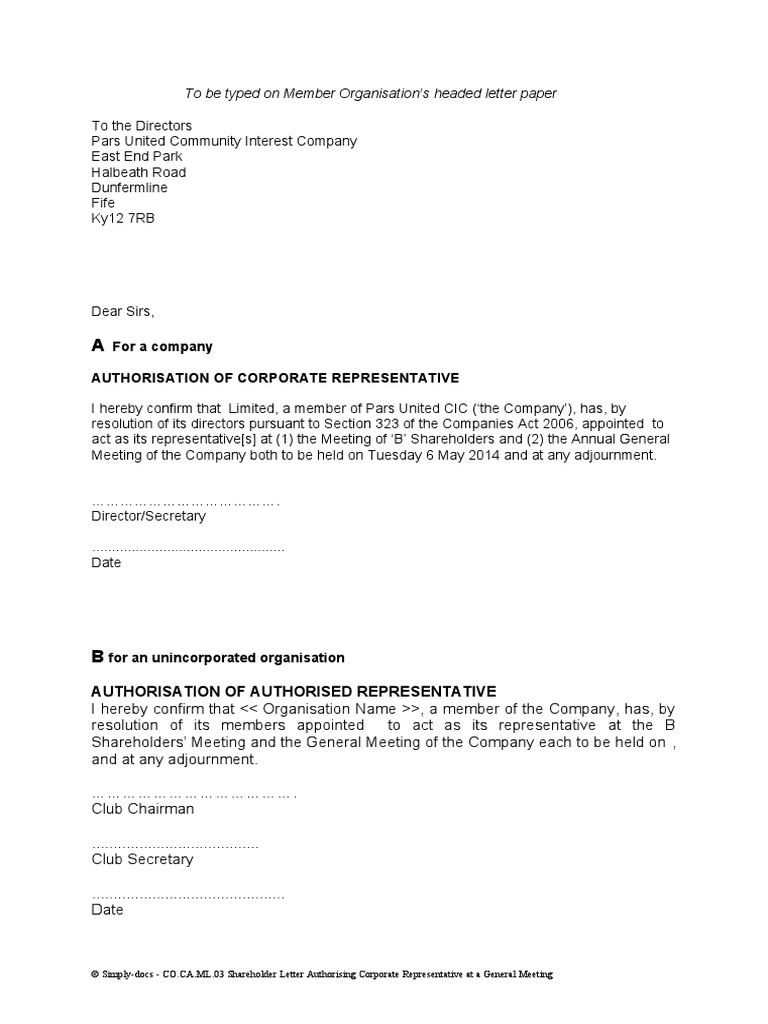 Company Representative Appointment Letter | PDF