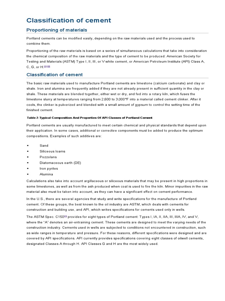 Classification of Cement | PDF | Cement | Horticulture And Gardening