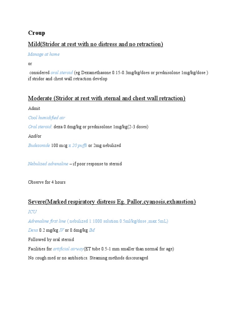 Mild (Stridor at Rest With No Distress and No Retraction) : Croup | PDF ...