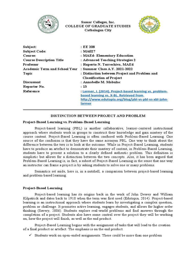 Larmer, J. (2014) - Project-Based Learning vs. Problem-Based Learning ...
