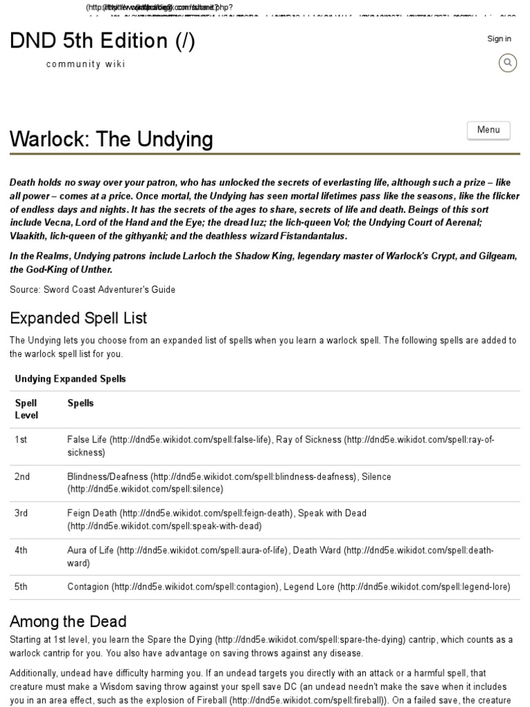 Warlock - The Undying - DND 5th Edition | PDF