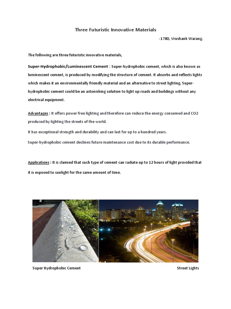 Three Futuristic Innovative Materials | PDF | Brick | Cement