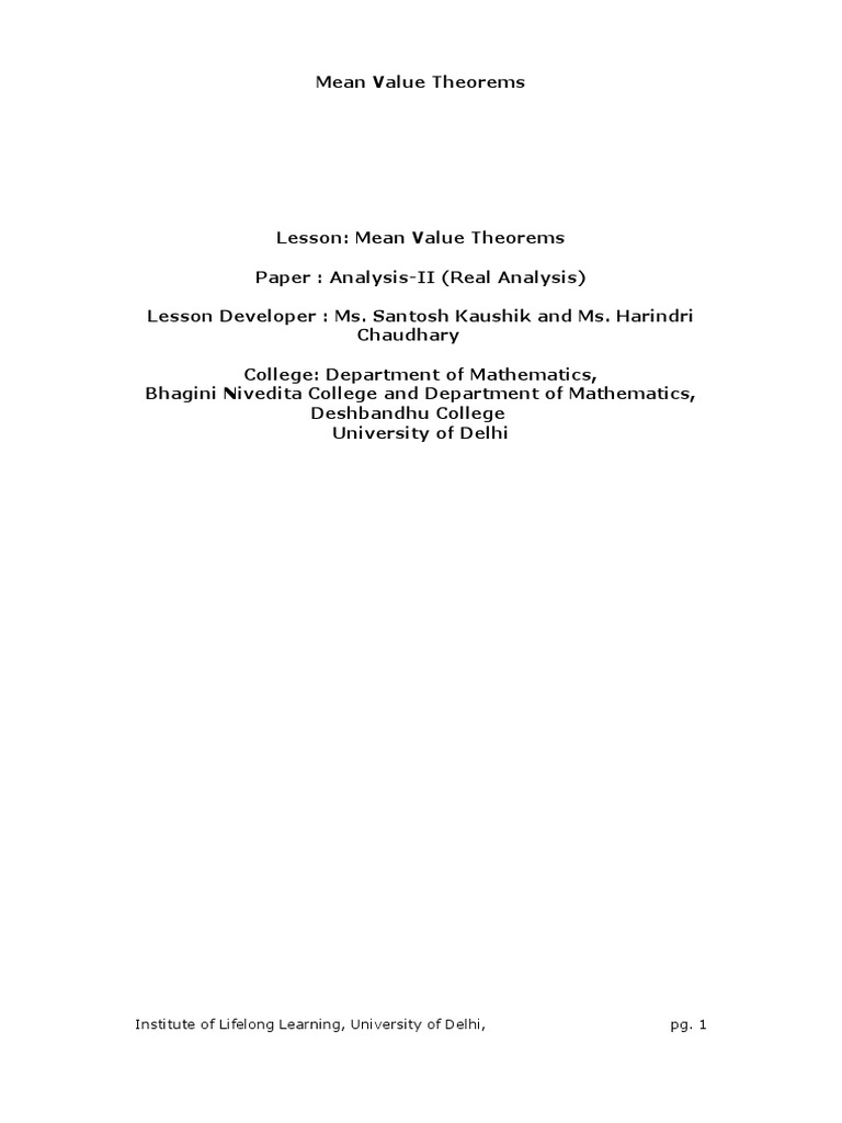 Mean Value Theorems | PDF | Maxima And Minima | Calculus