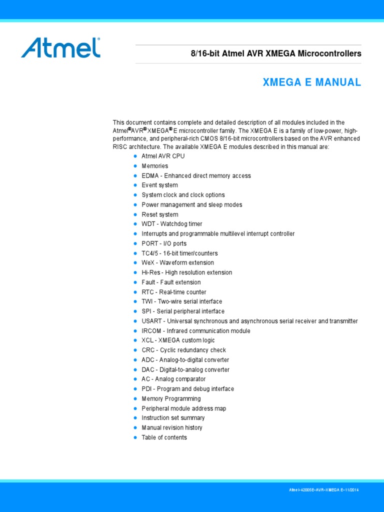 Atmel 42005 8 and 16 Bit AVR Microcontrollers XMEGA E Manual | PDF | Central Processing Unit ...