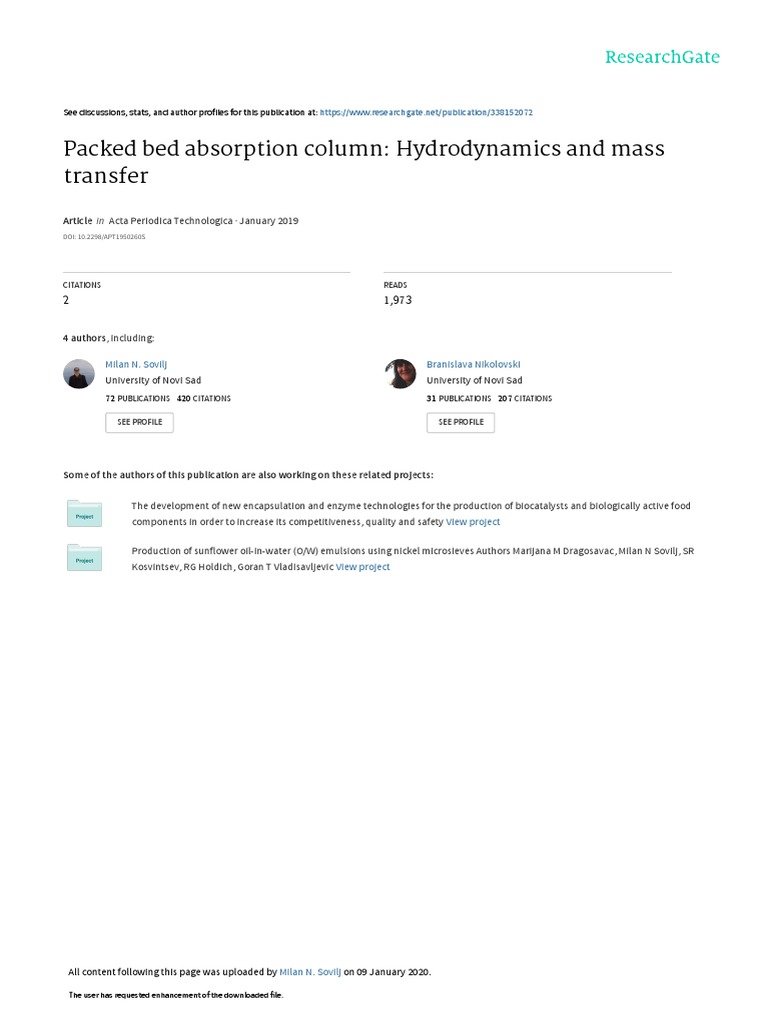 Packed Bed Absorption Column: Hydrodynamics and Mass Transfer | PDF ...