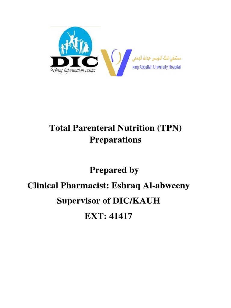 Total Parenteral Nutrition (TPN) Preparations | PDF | Intravenous ...